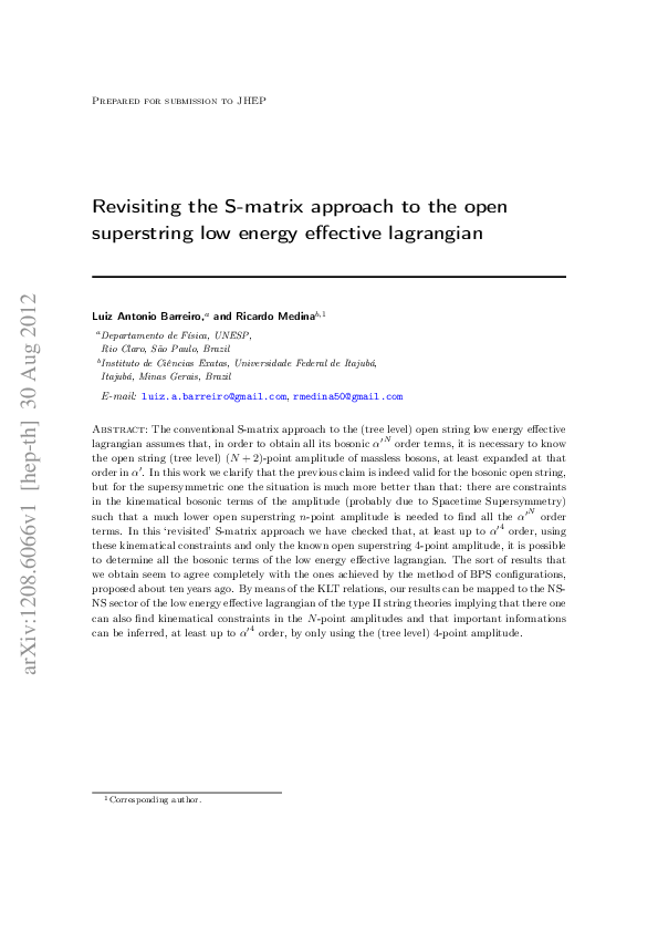 (PDF) Revisiting the S-matrix approach to the open superstring low energy effective lagrangian
