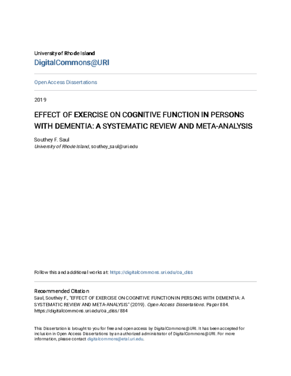 (PDF) Effect of Exercise on Cognitive Function in Persons with Dementia: A Systematic Review and ...