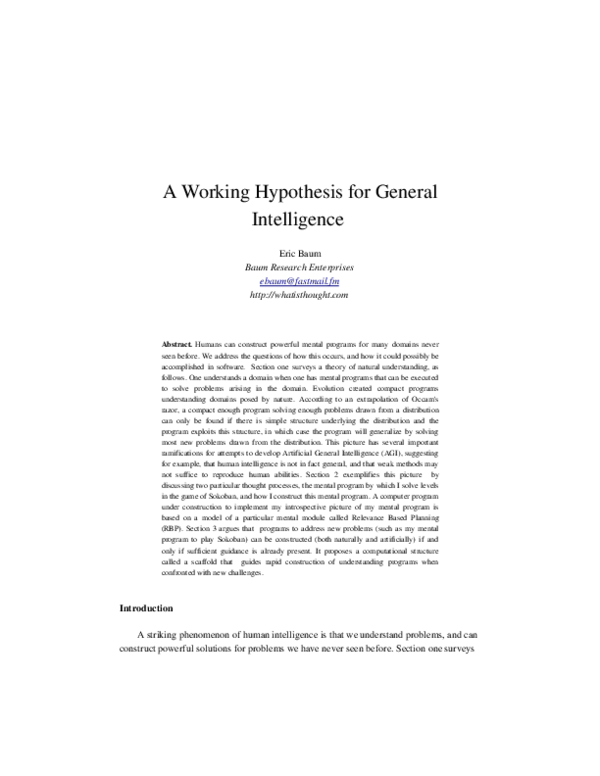 (PDF) A Working Hypothesis for General Intelligence