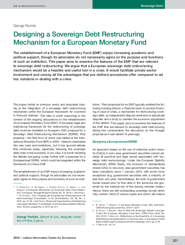 (PDF) Designing a Sovereign Debt Restructuring Mechanism for a European ...
