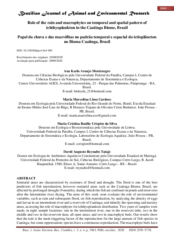 Pdf Role Of The Rain And Macrophytes On Temporal And Spatial Pattern