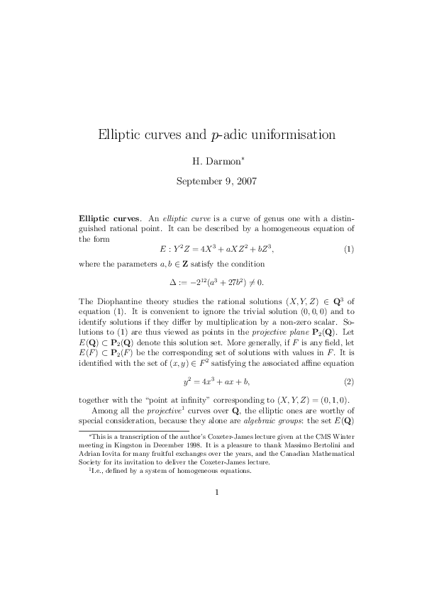 (PDF) Elliptic curves and p-adic uniformisation