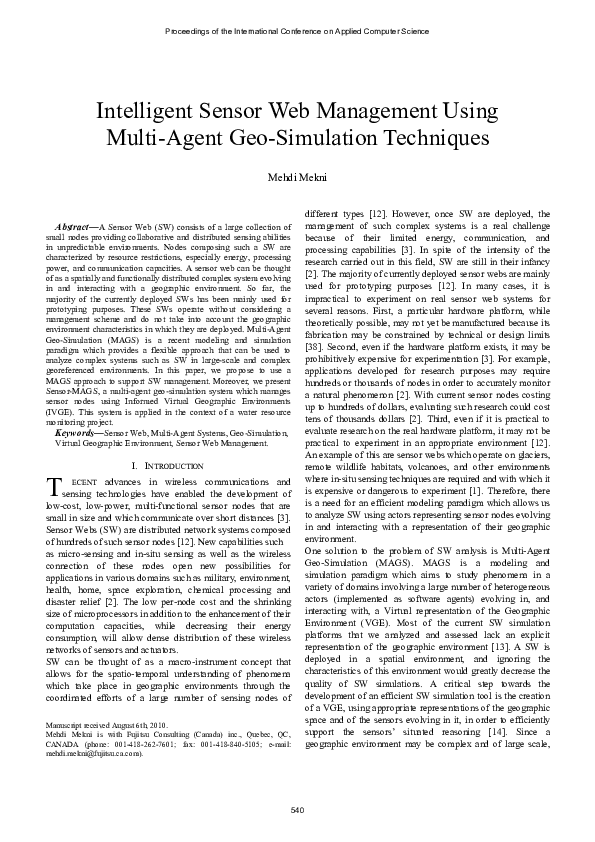 Pdf Intelligent Sensor Web Management Using Multi Agent Geo