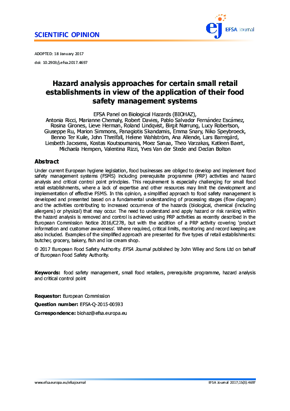 (PDF) Hazard analysis approaches for certain small retail ...