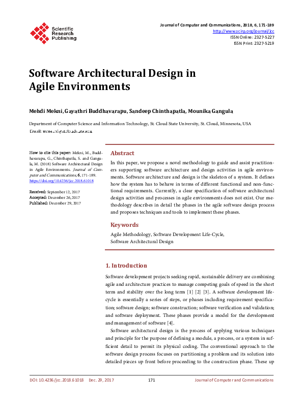 (PDF) Software Architectural Design in Agile Environments