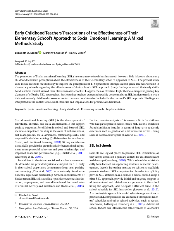 (PDF) Early Childhood Teachers’ Perceptions of the Effectiveness of Their Elementary School’s ...