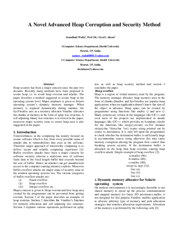 (PDF) A Novel Advanced Heap Corruption and Security Method