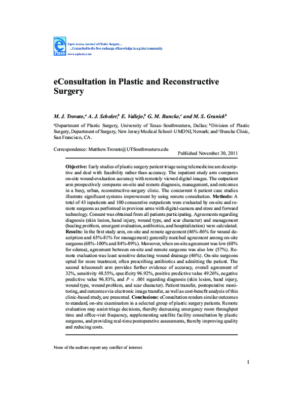 (PDF) eConsultation in Plastic and Reconstructive Surgery