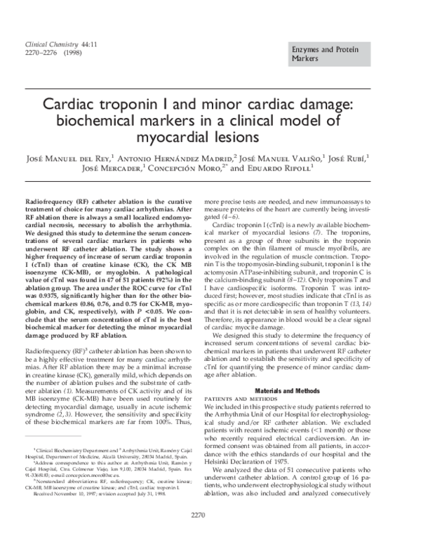 (PDF) Cardiac troponin I and minor cardiac damage: biochemical markers ...