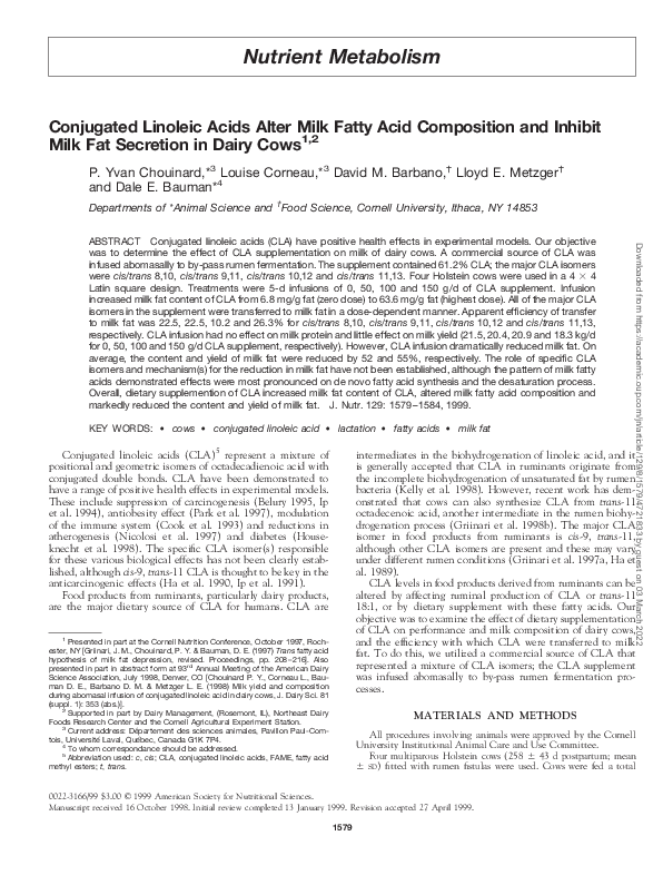 (PDF) Conjugated linoleic acids alter milk fatty acid composition and ...