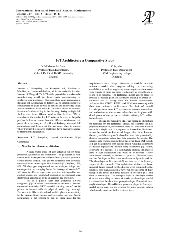 (PDF) IoT Architecture a Comparative Study