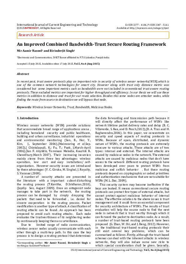 Pdf An Improved Combined Bandwidth Trust Secure Routing Framework