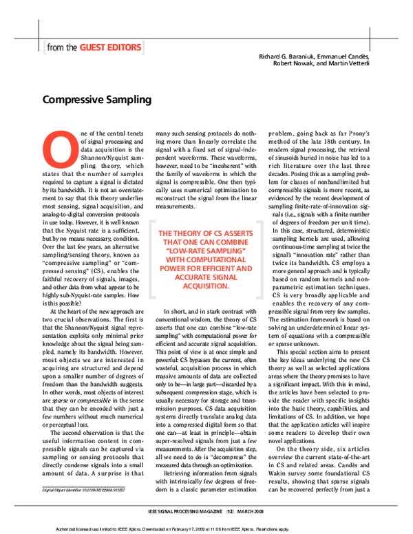 (PDF) Compressive sampling