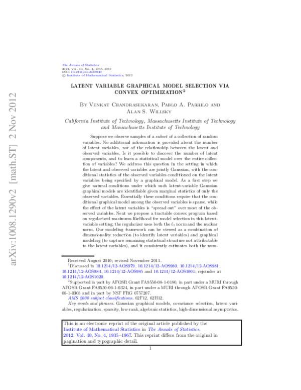 (PDF) Latent variable graphical model selection via convex optimization | Emmanuel Candes ...