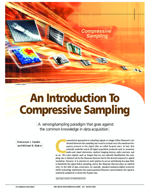 (PDF) An Introduction To Compressive Sampling [A sensing/sampling paradigm that goes against the ...