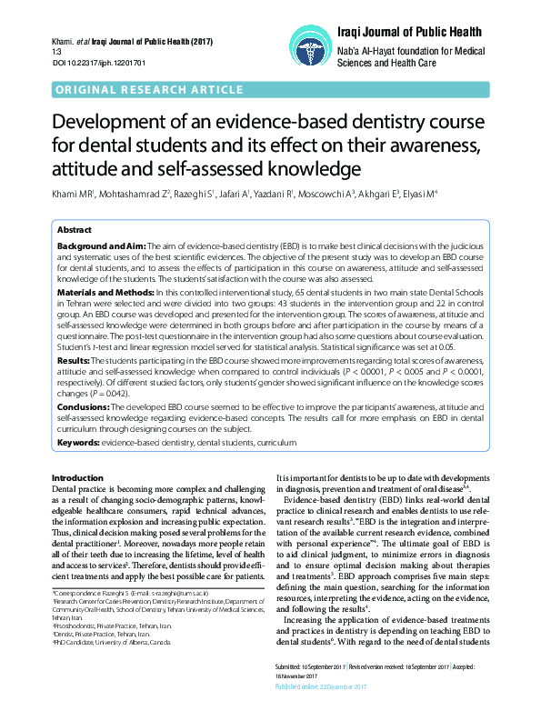 (PDF) Development of an evidence-based dentistry course for dental ...