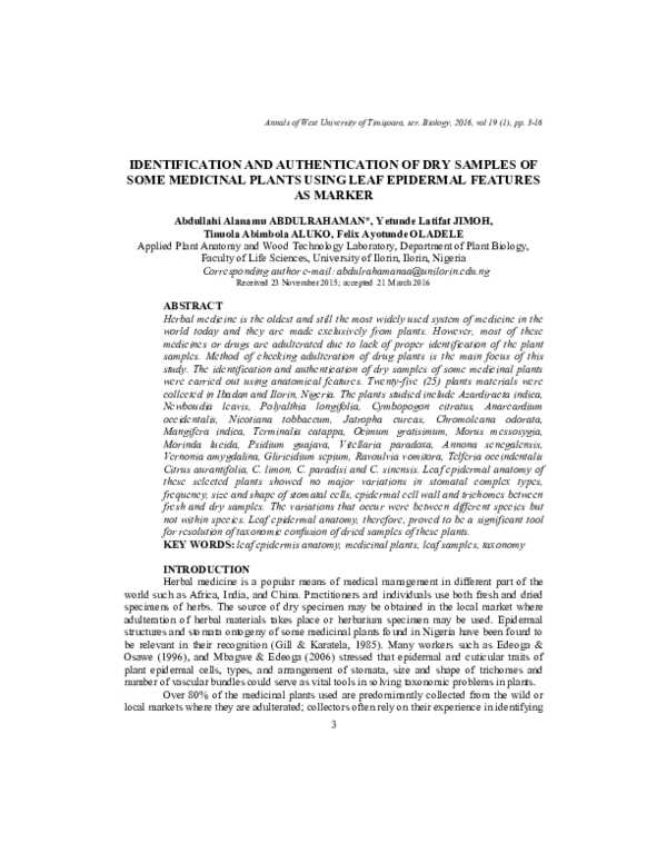 (PDF) Identification and Authentication of Dry Samples of Some ...