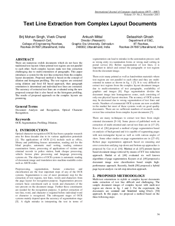 (PDF) Text Line Extraction from Complex Layout Documents