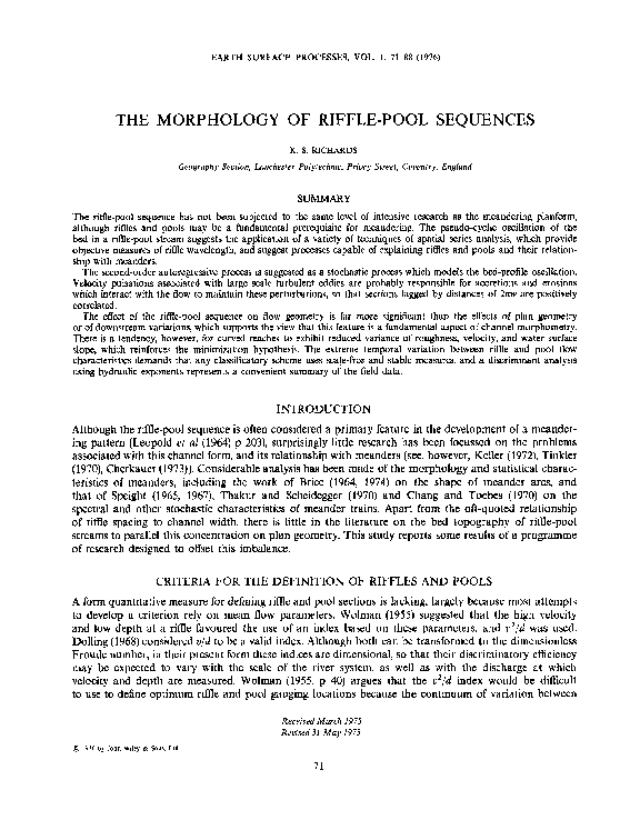 (PDF) The morphology of riffle-pool sequences