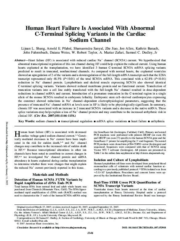 (PDF) C-Terminal Splicing Variants in the Cardiac Sodium Channel