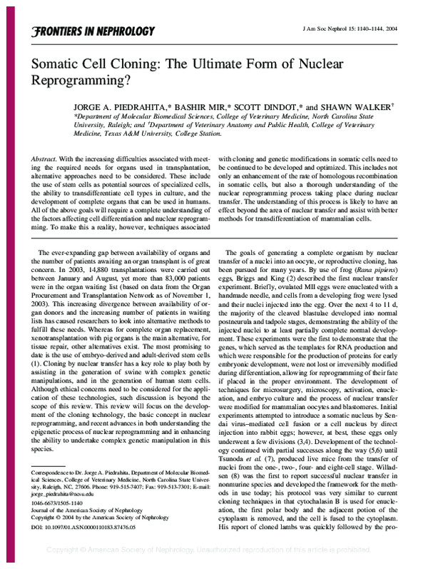 (PDF) Somatic Cell Cloning: the Ultimate Form of Nuclear Reprogramming ...