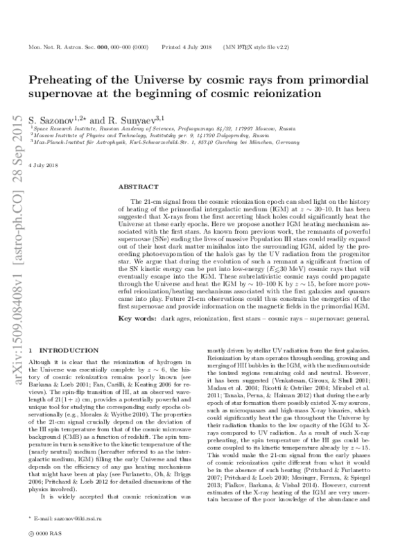 (PDF) Preheating of the Universe by cosmic rays from primordial ...