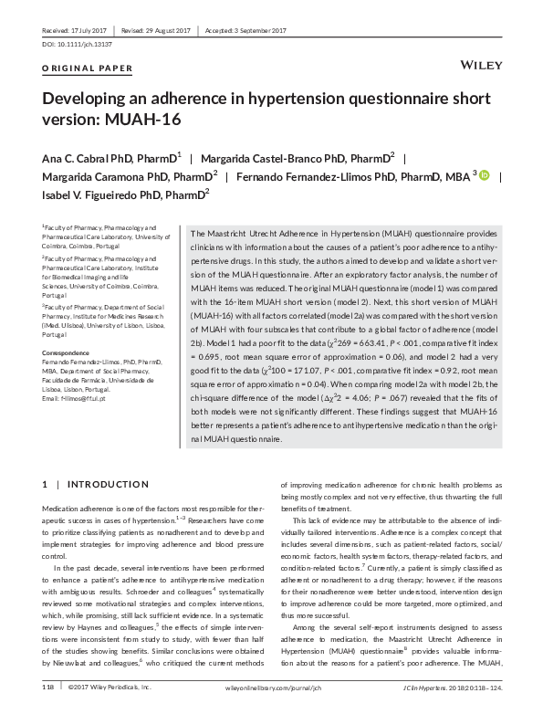 (PDF) Developing an adherence in hypertension questionnaire short ...