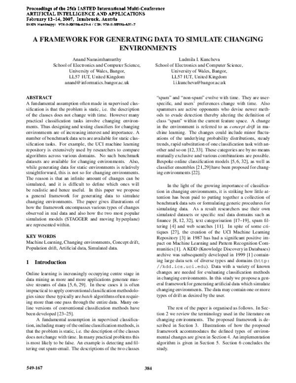 (PDF) A framework for generating data to simulate changing environments