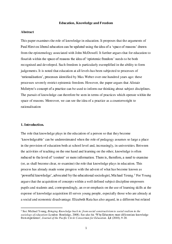 (PDF) Education, Knowledge and Freedom