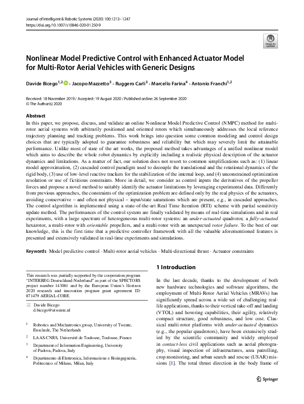 (PDF) Nonlinear Model Predictive Control with Enhanced Actuator Model for Multi-Rotor Aerial ...