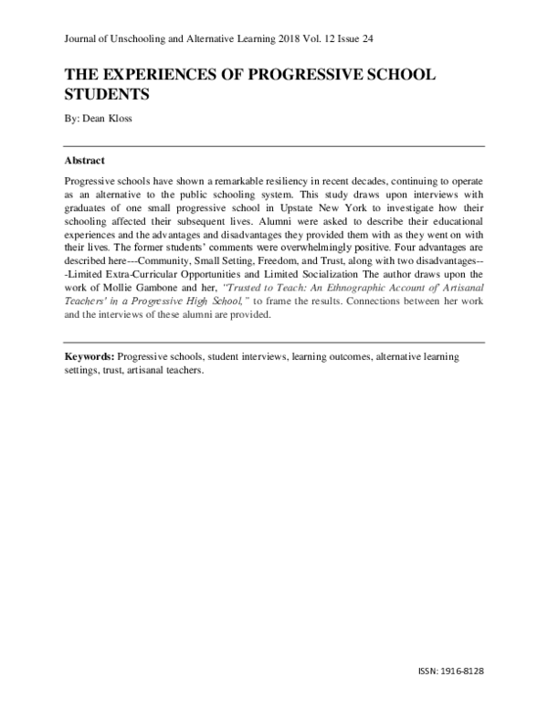 (PDF) The Experiences of Progressive School Students