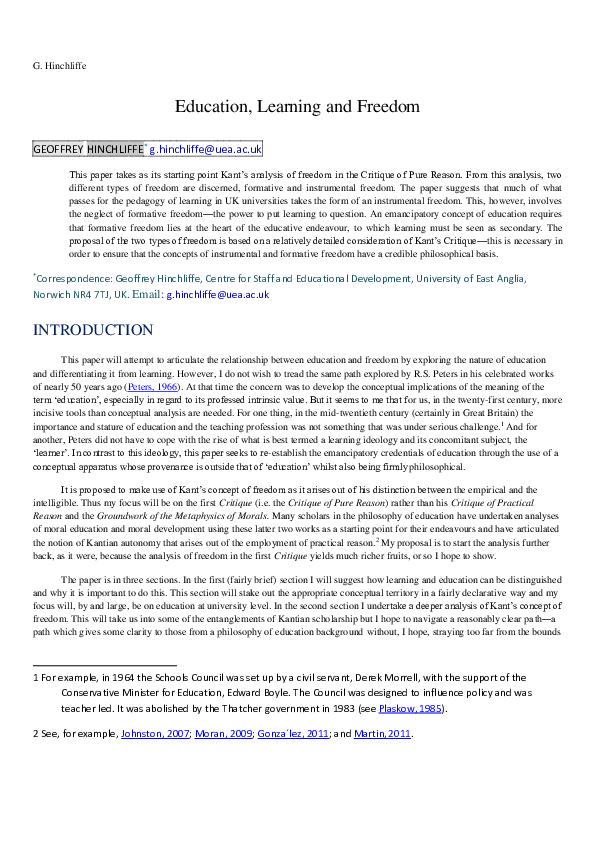 (PDF) Education, Learning and Freedom