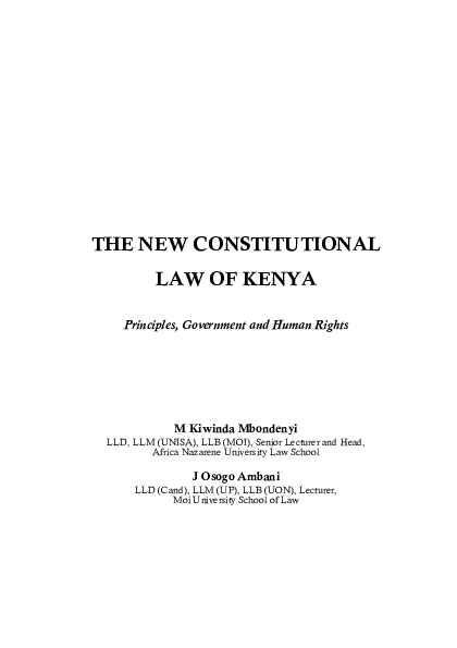 (PDF) The New Constitutional Law of Kenya: Principles, Government and ...