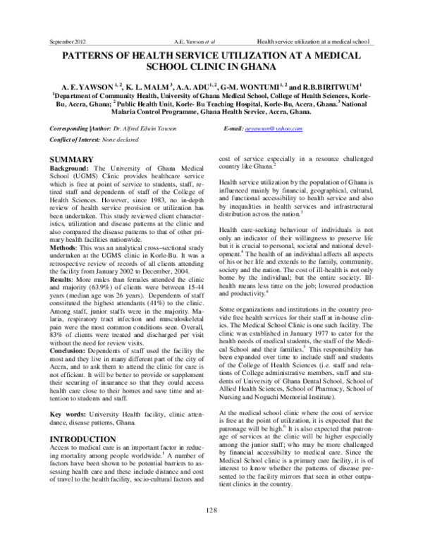 (PDF) Patterns of health service utilization at a medical school clinic ...