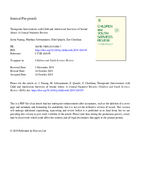 (PDF) Therapeutic Interventions with Child and Adolescent Survivors of Sexual Abuse: A Critical ...