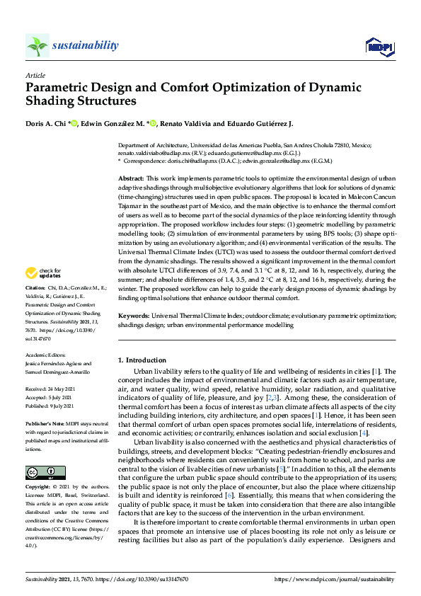 Pdf Parametric Design And Comfort Optimization Of Dynamic Shading