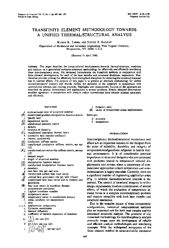 (PDF) Transfinite element methodology towards a unified thermal/structural analysis