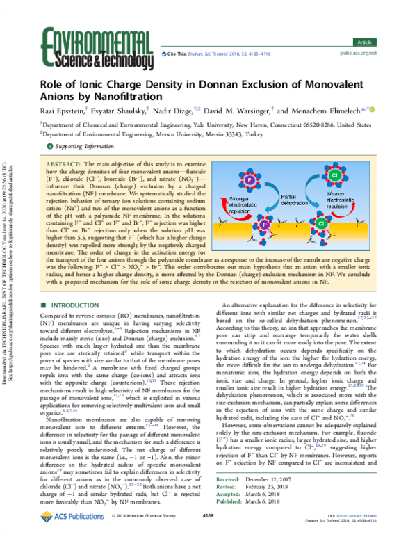 (PDF) Role of Ionic Charge Density in Donnan Exclusion of Monovalent ...