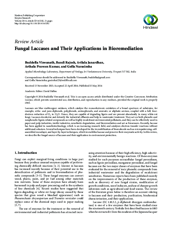 (PDF) Fungal laccases and their applications in bioremediation