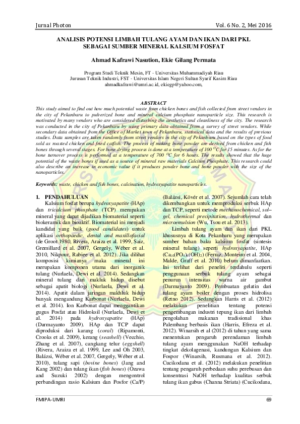 (PDF) Analisis Potensi Limbah Tulang Ayam Dan Ikan Dari PKL Sebagai Sumber Mineral Kalsium Fosfat