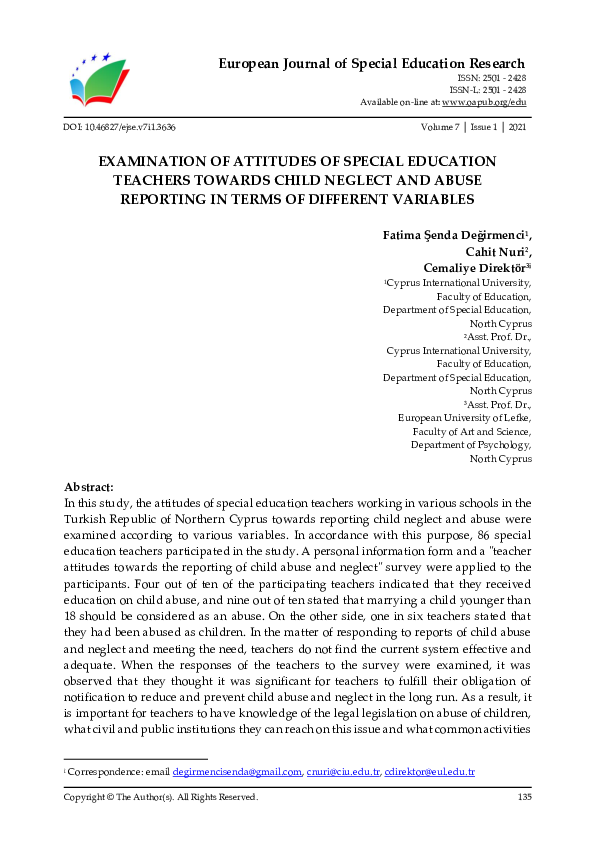 (PDF) Examination of Attitudes of Special Education Teachers Towards ...
