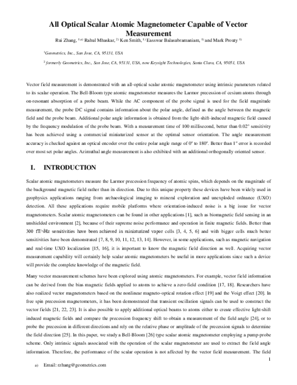 (PDF) All Optical Scalar Atomic Magnetometer Capable of Vector Measurement
