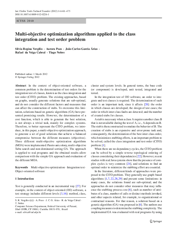 (PDF) Multi-objective optimization algorithms applied to the class ...