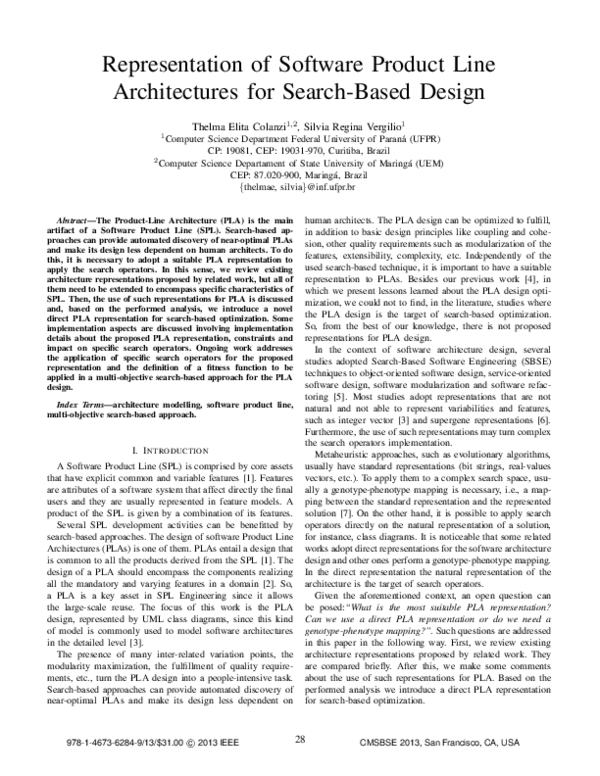 (PDF) Representation of Software Product Line Architectures for search-based design