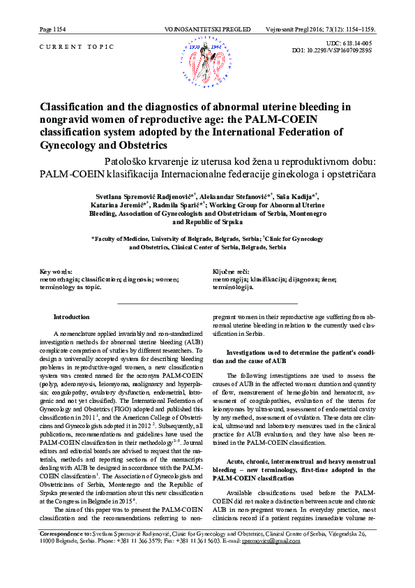 (PDF) Classification and the diagnostics of abnormal uterine bleeding ...