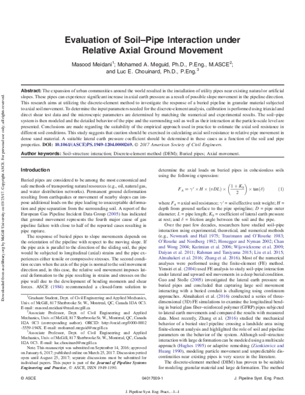 (PDF) Evaluation of Soil–Pipe Interaction under Relative Axial Ground Movement