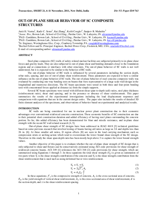 (PDF) Out-of-plane shear behavior of SC composite structures