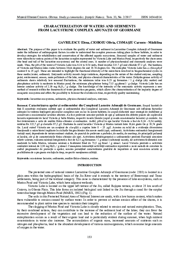 (PDF) CHARACTERIZATION OF WATERS AND SEDIMENTS FROM LACUSTRINE COMPLEX ...