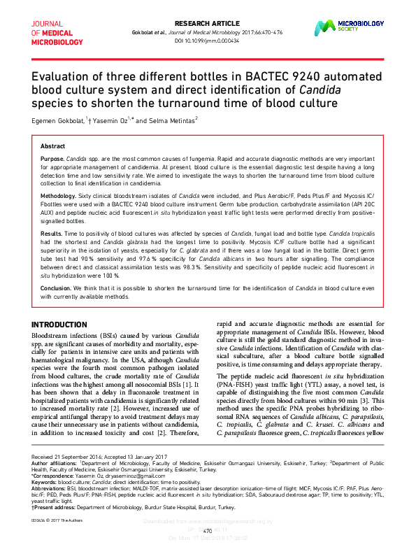 (PDF) Evaluation of three different bottles in BACTEC 9240 automated ...