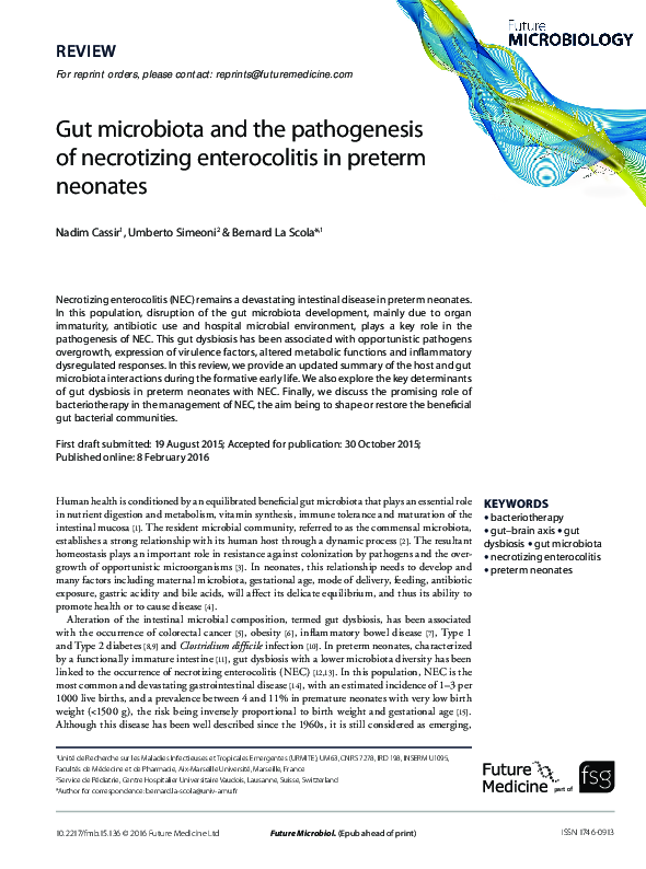 (PDF) Gut microbiota and the pathogenesis of necrotizing enterocolitis ...